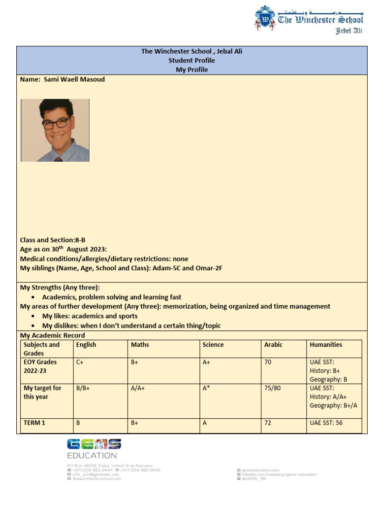 Students Profile Template | PDF