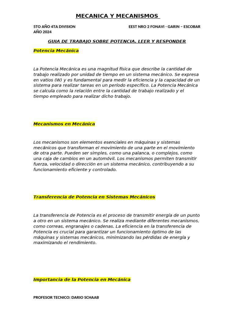 TP8 - INTRODUCCION A LA POTENCIA MECANICA | PDF | Poder (Física) | Ingenieria Eléctrica