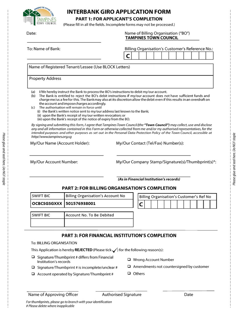 Tampines Town Council GIRO Form | PDF