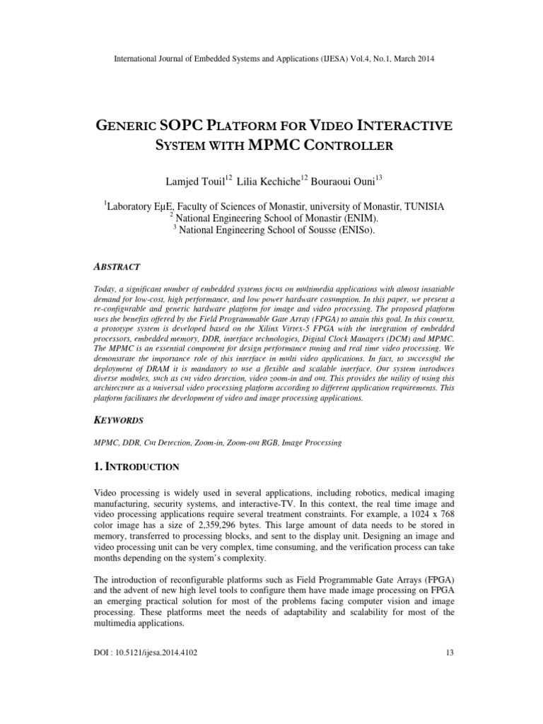 Generic SOPC Platform For Video Interactive System With MPMC Controller ...