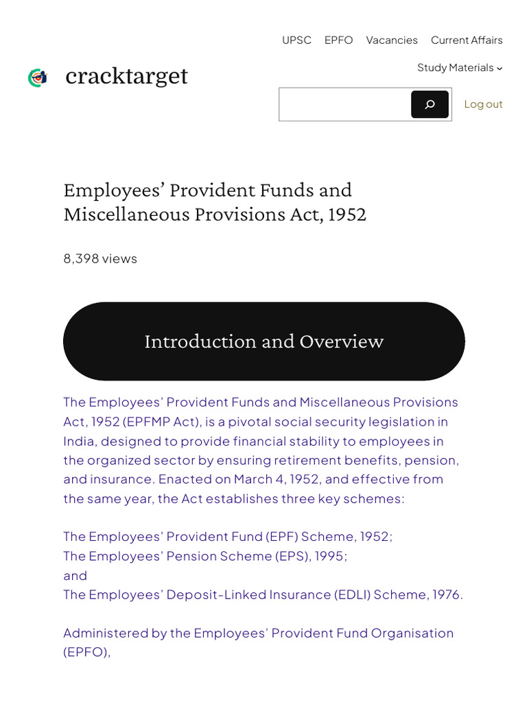EPF Act 1952: Key Provisions Explained | PDF | Pension | Economies