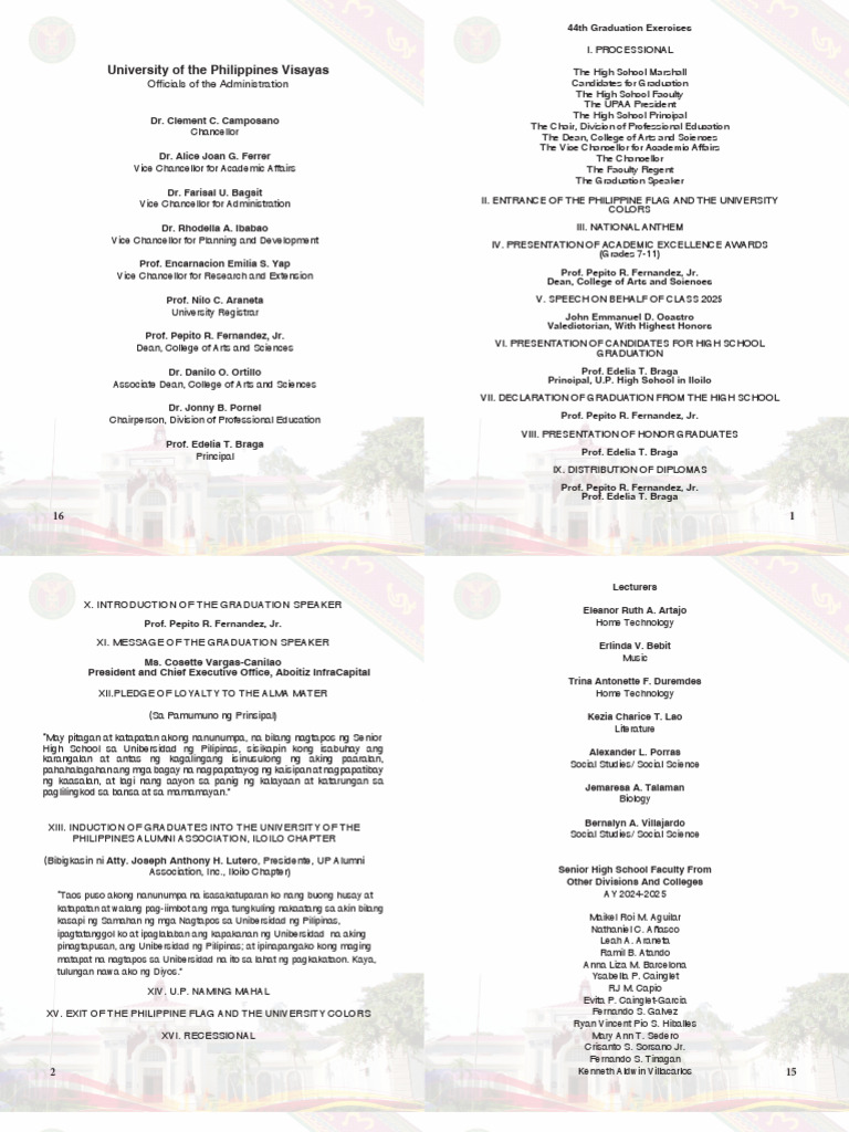 44th Graduation Exercises - Indd | PDF | Educational Stages | Higher ...