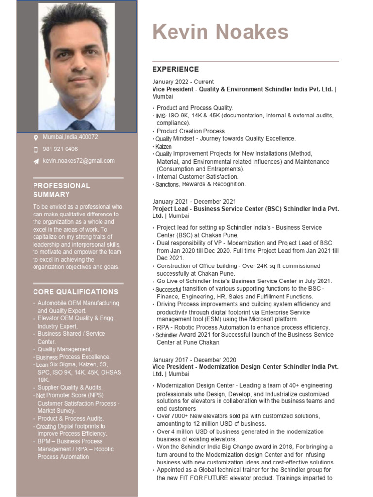 Kevin Noakes CV June 2022 PDF | PDF | Audit | Quality Management