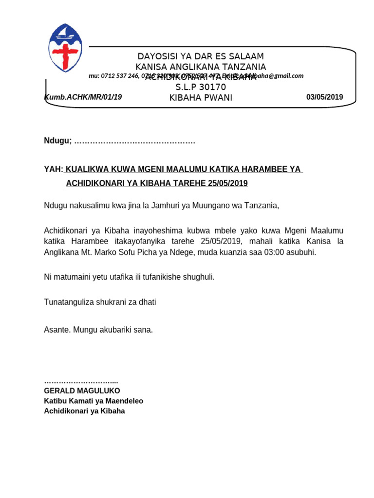 Barua Ya Mualiko Mgeni Rasmi | PDF
