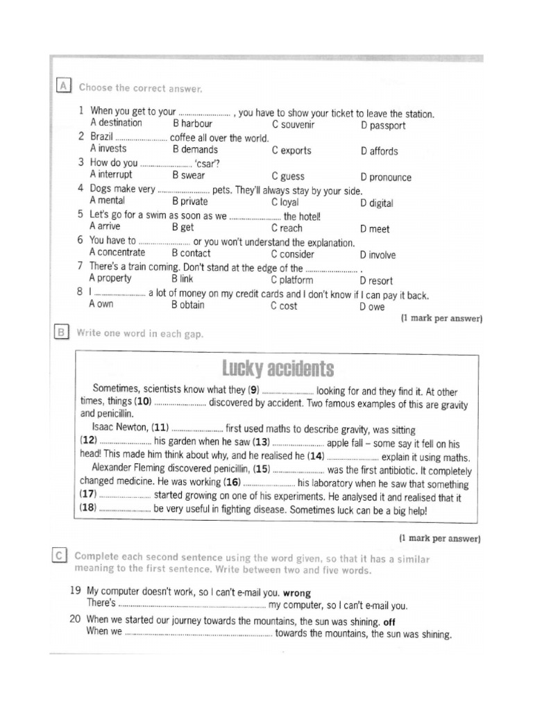B1 Grammar Vocabulary Revision Test 1 | PDF