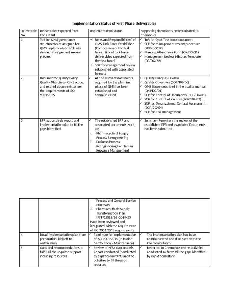 First Phase Deliverables Summary Report | PDF | Quality Management System | Business Process