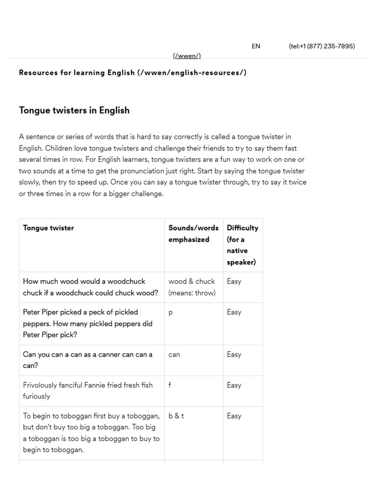 English Tongue Twisters Guide | PDF