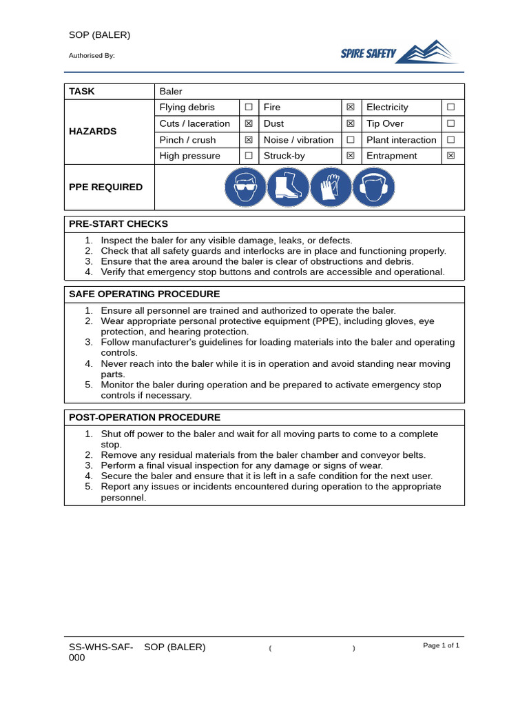 Baler Safe Operating Procedures Guide | PDF