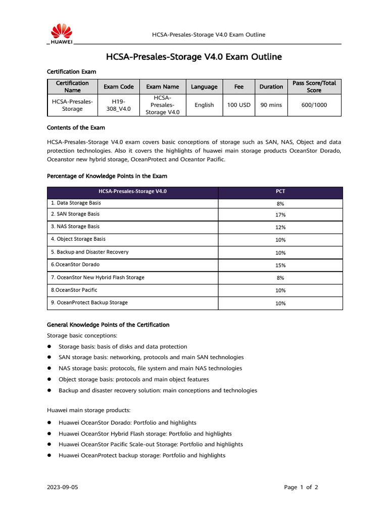 HCSA-Presales-Storage V4.0 Exam Outline | PDF | Backup | Computer Data ...