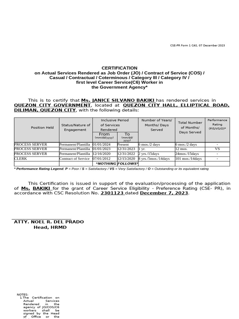 CSE PR Form 1 CAS 07 December 2023 | PDF