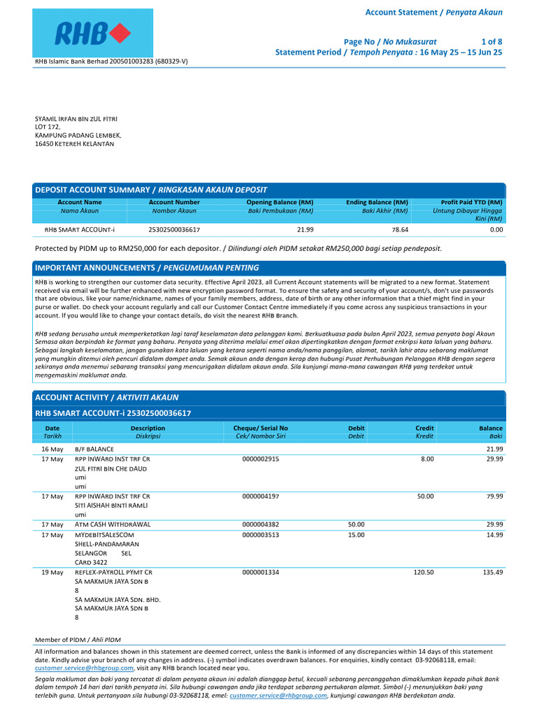 SA Makmur Jaya Account Statement | PDF | Debit Card | Credit Card