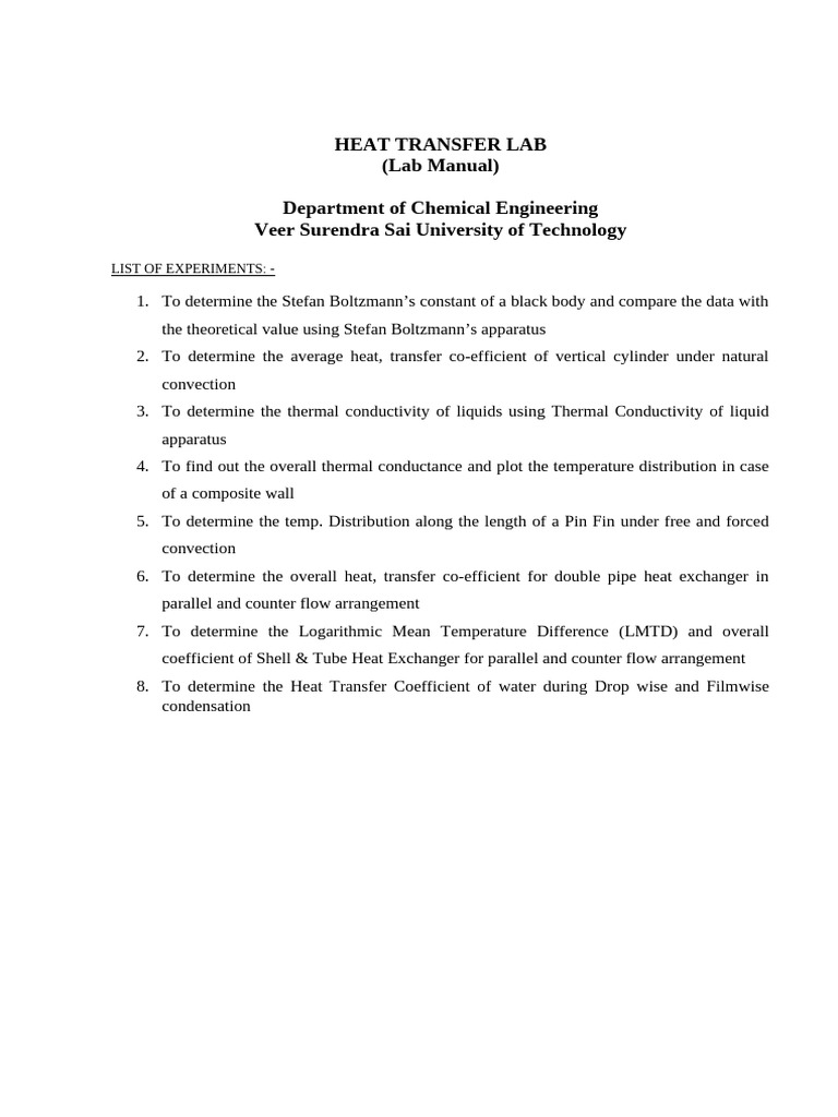 Heat Transfer Lab Manual for Experiments | PDF | Heat Exchanger | Heat ...