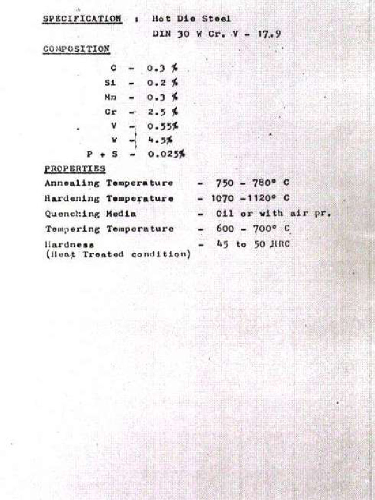 RM Properties Hot Die 30cr | PDF