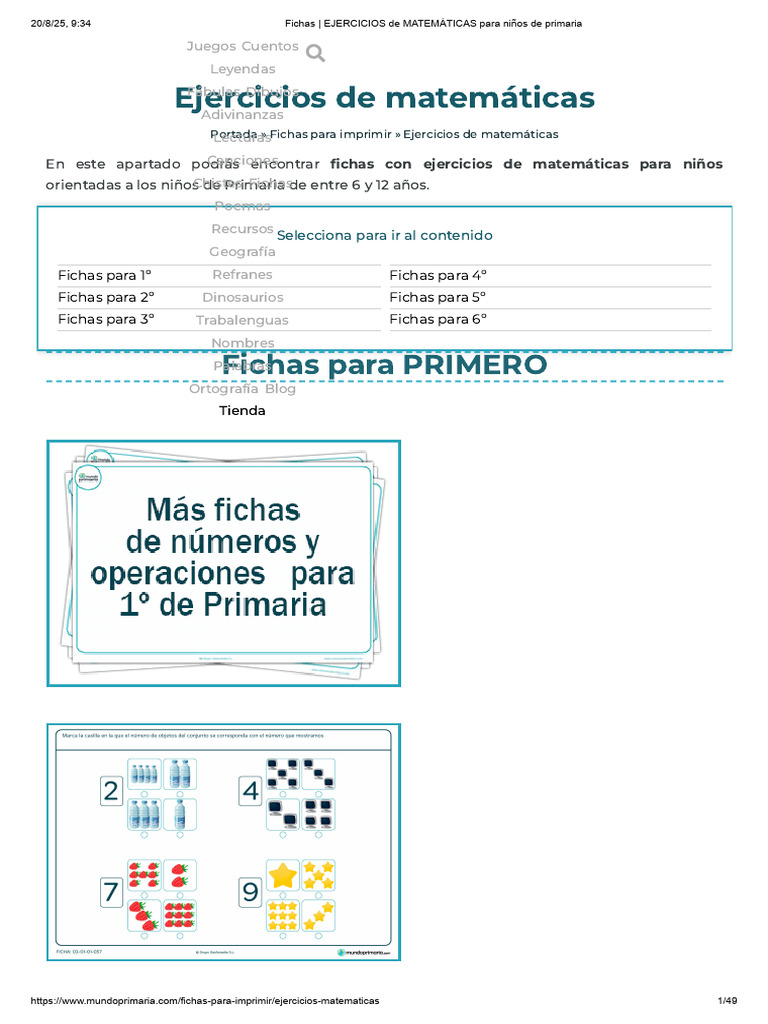 Fichas de Matemáticas para Primaria | PDF