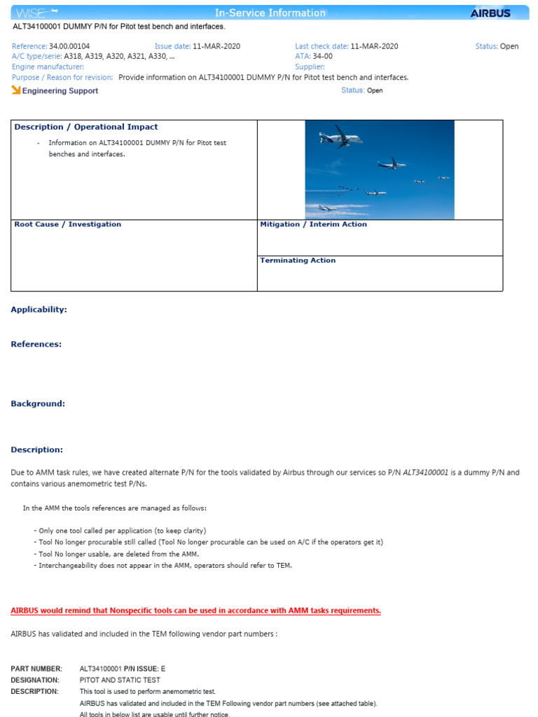 ALT34100001 Dummy P/N for Pitot Testing | PDF | Airbus | Aviation
