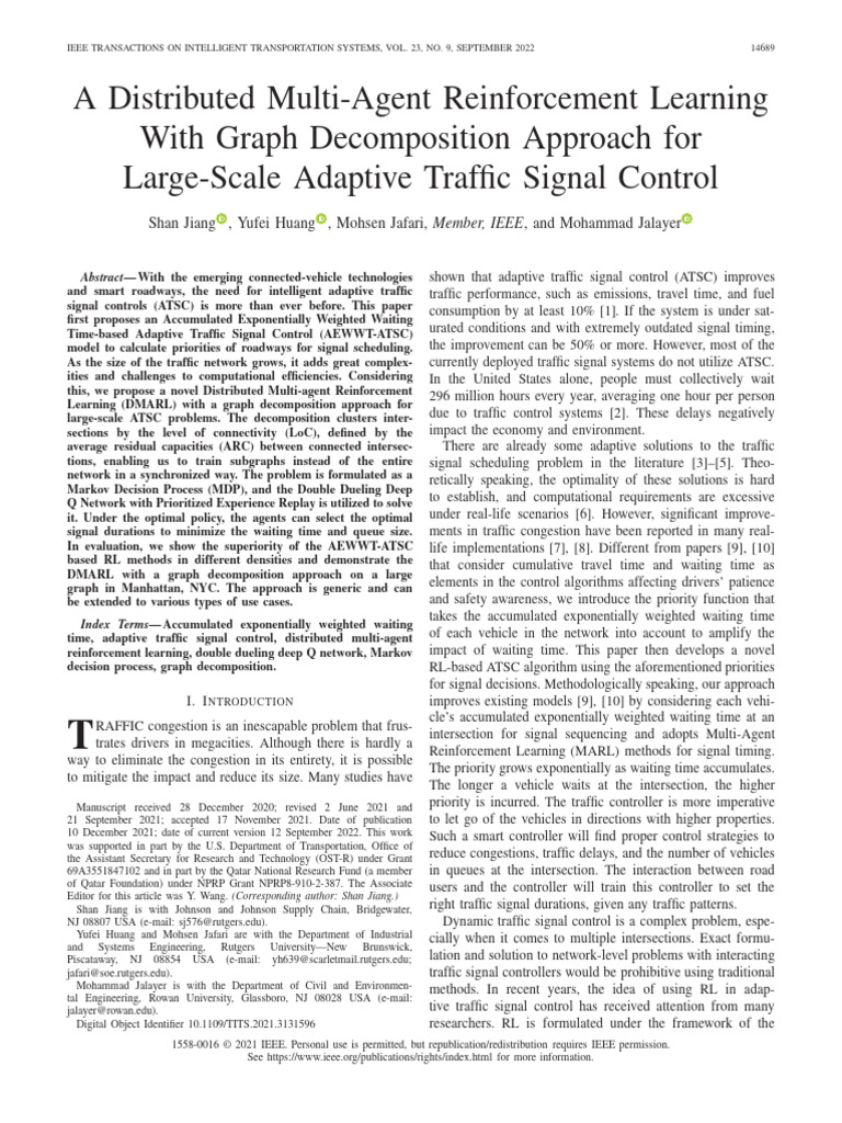 A Distributed Multi-Agent Reinforcement Learning With Graph Decomposition Approach For Large ...