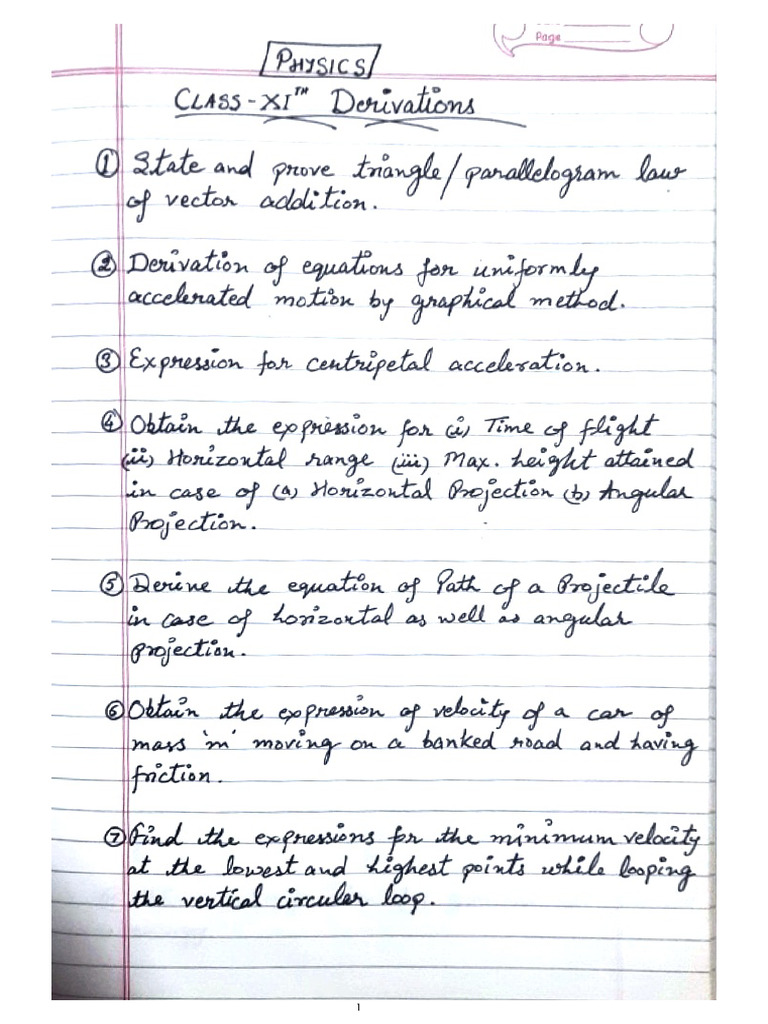 XI-PHYSICS MAIN DERIVATIONS | PDF