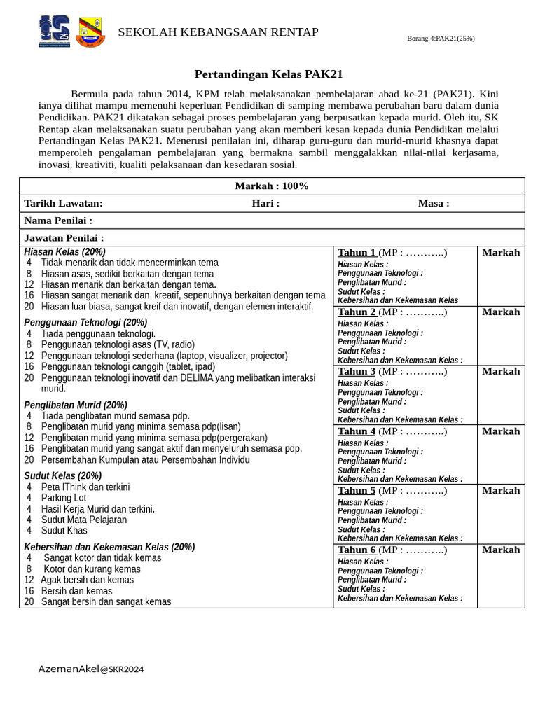 Pertandingan Kelas PAK21 SK Rentap | PDF