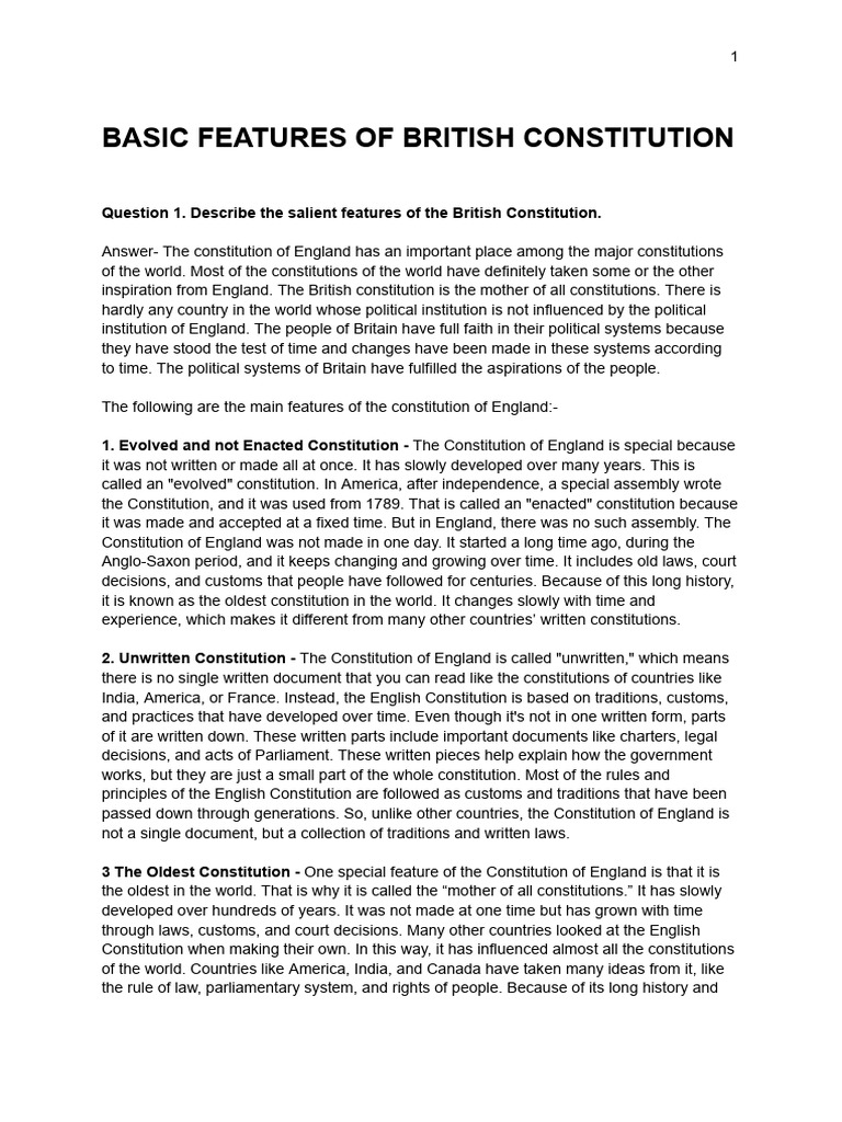 Key Features of the British Constitution | PDF | Separation Of Powers ...