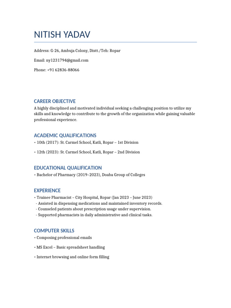 Nitish Yadav Resume Updated | PDF