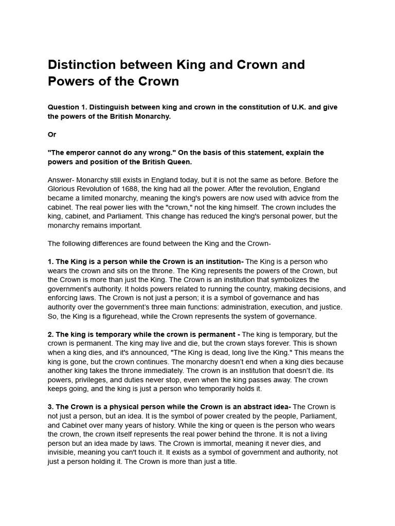 King vs. Crown: UK Monarchy Explained | PDF | Parliament Of The United ...