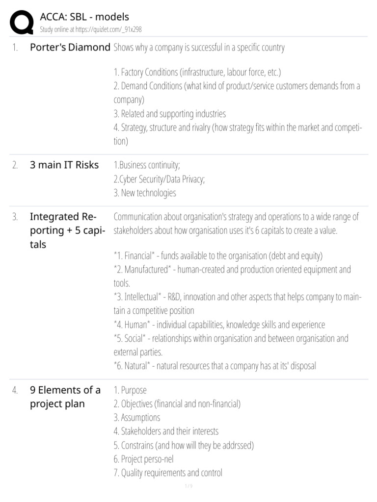 ACCA SBL Models Overview | PDF | Risk | Strategic Management