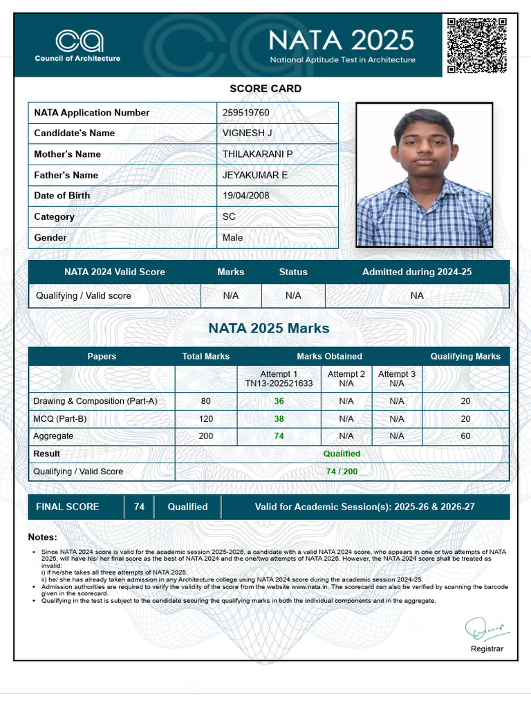 NATA 2024 Score Card Summary | PDF