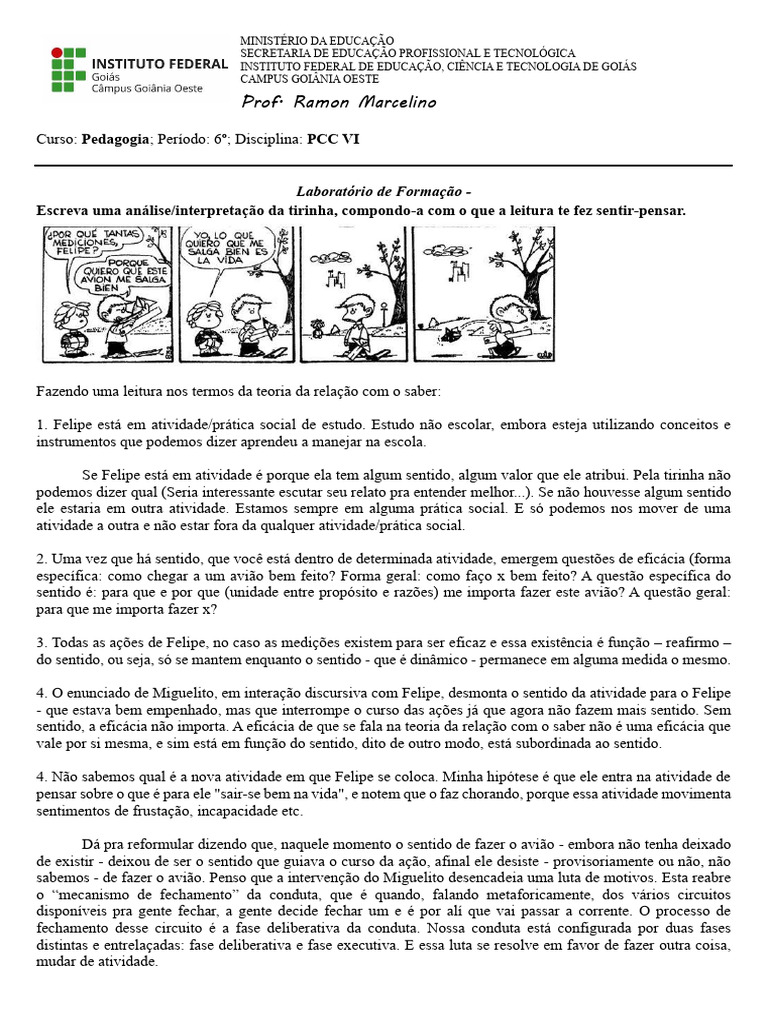 Análise de Tirinha - Ramon - PCC VI | PDF | Pedagogia