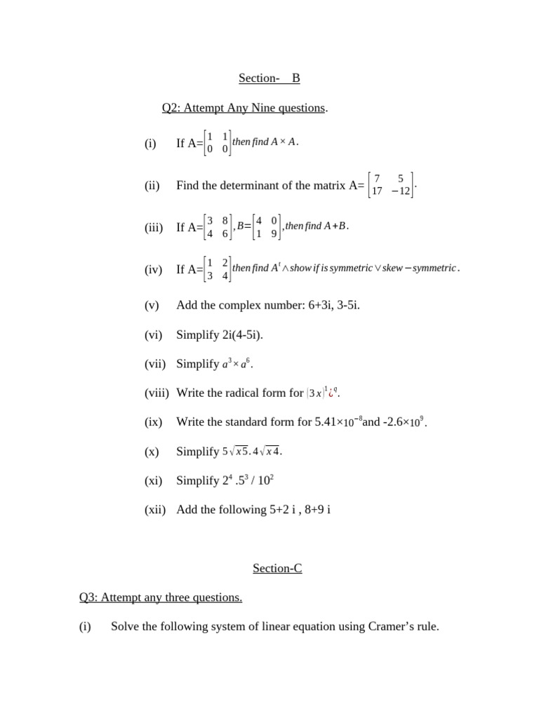 Maths Paper Section B and C | PDF