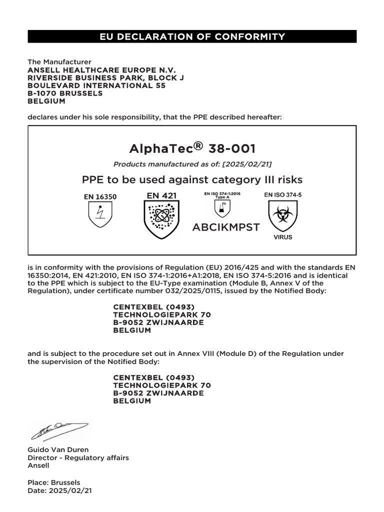 AlphaTec 38-001 EU Compliance Declaration | PDF | Regulation | European ...