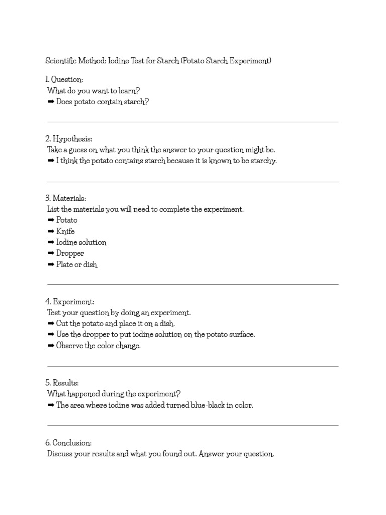 Iodine Test for Starch in Potatoes | PDF
