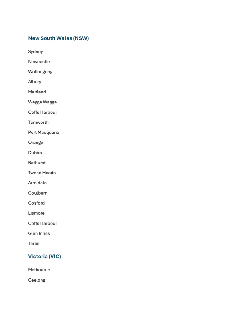 Australian Cities and Towns List | PDF