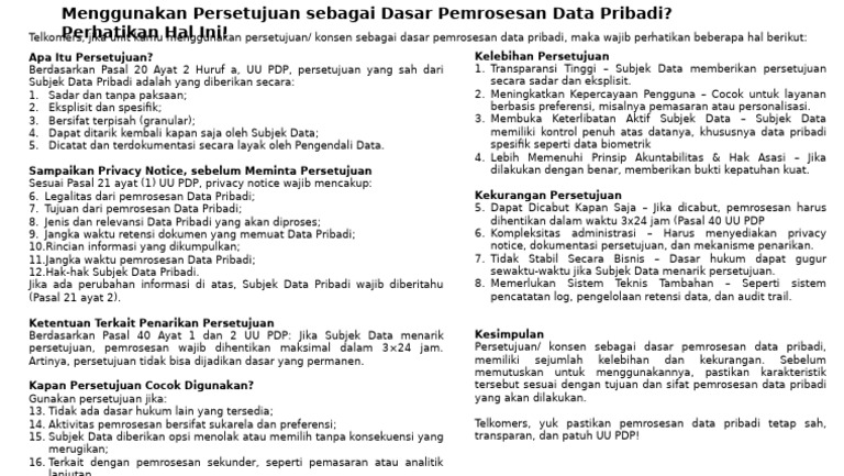 Persetujuan Sebagai Dasar Pemrosesan Data Pribadi | PDF
