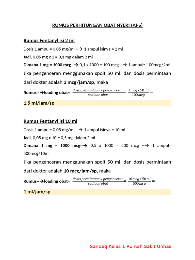 Rumus Perhitungan Obat dan Cairan | PDF