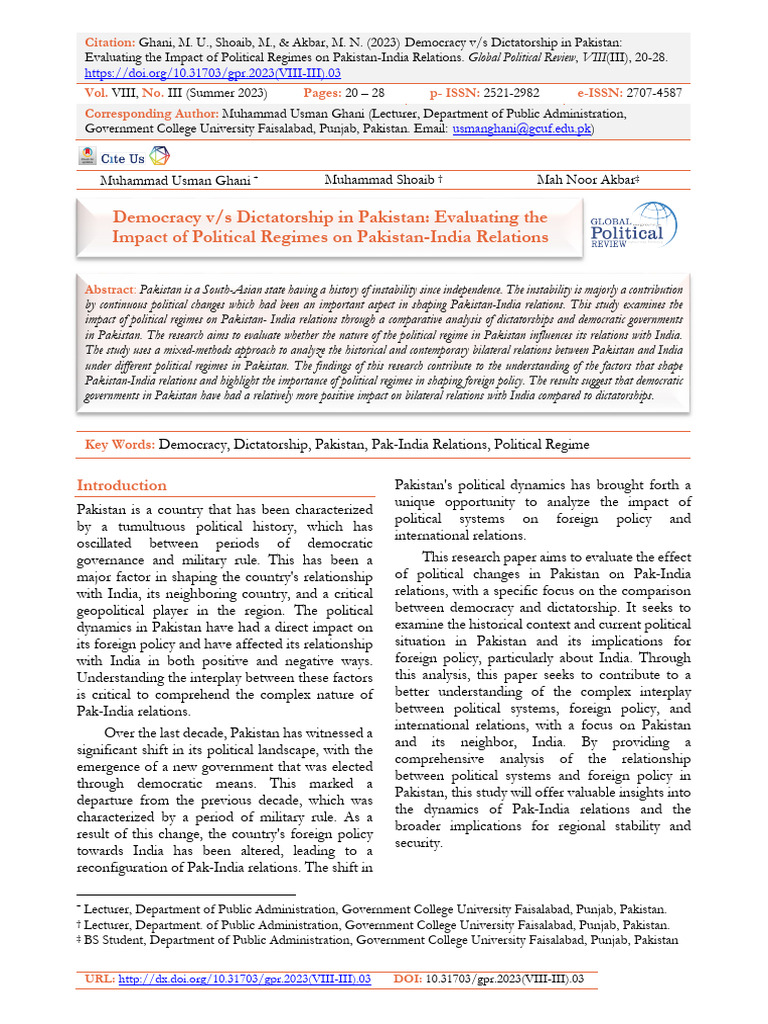 Democracy vs. Dictatorship in Pakistan | PDF | Dictatorship | Pakistan