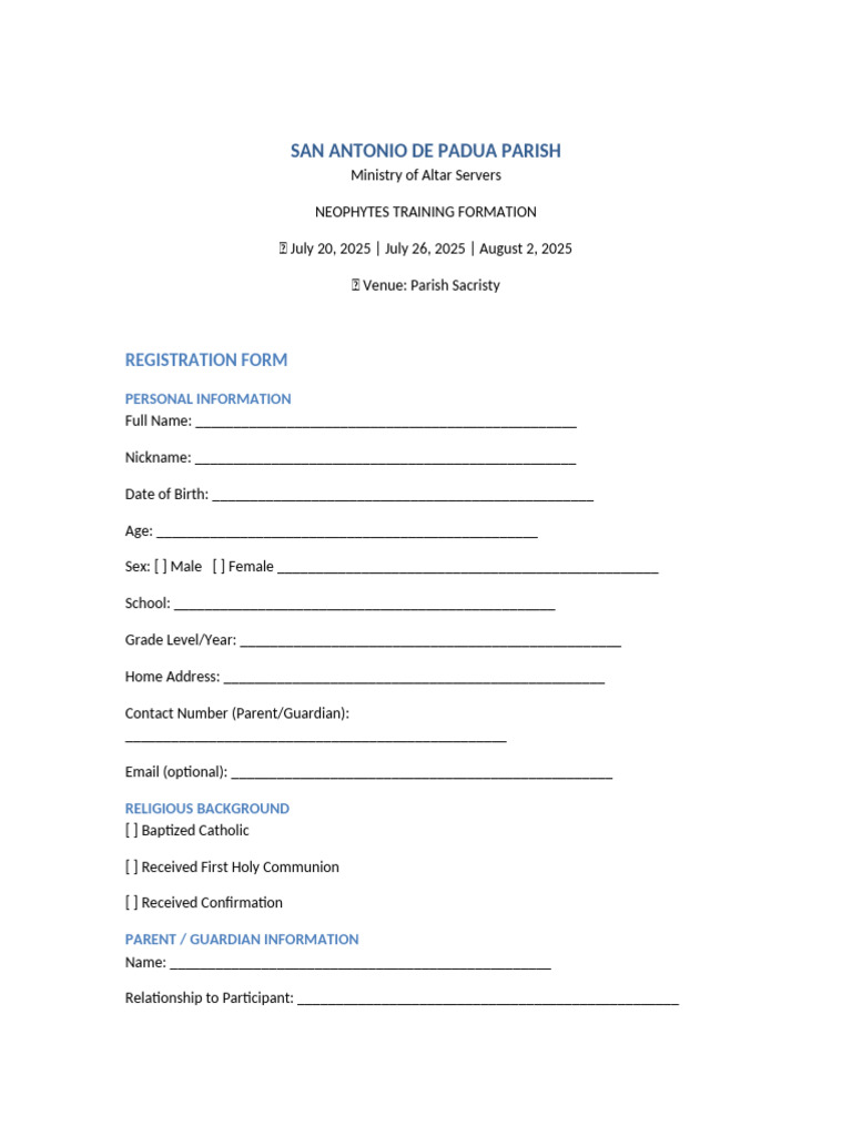 Registration Form Neophytes Training Formatted | PDF