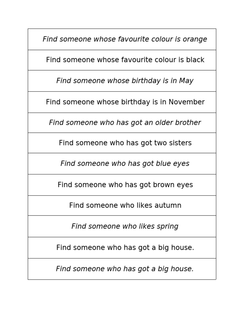 Find Someone Who in GROUPS | PDF