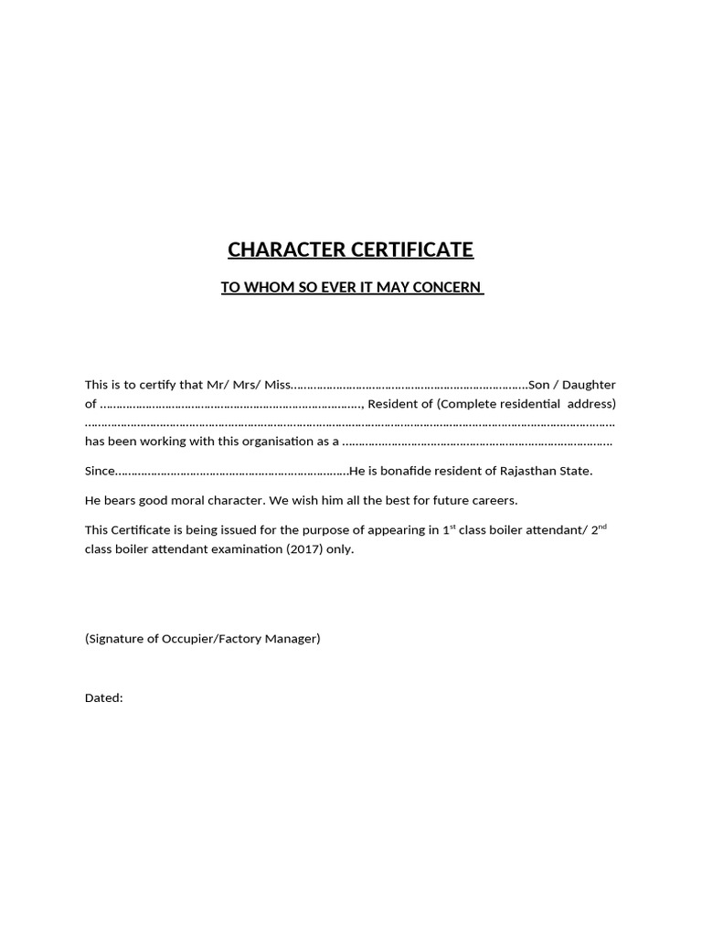 Character Certificate | PDF