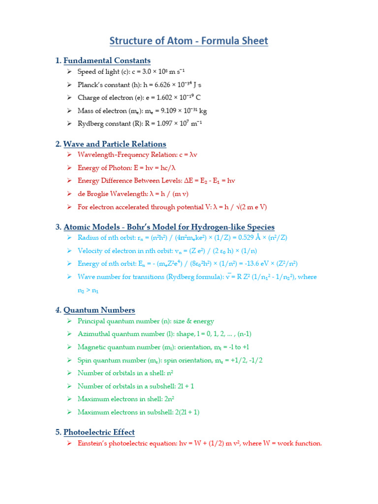 Unit 2 - Structure of Atom | PDF | Electron | Electronvolt