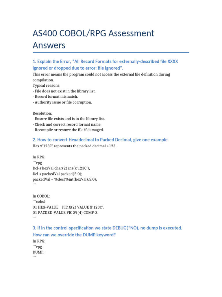 AS400 Assessment Answers | PDF | Ibm Rpg | Computing