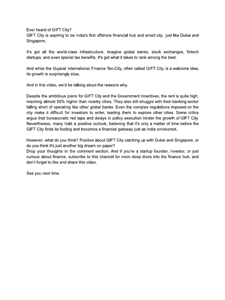 Essay On The Gift City | PDF