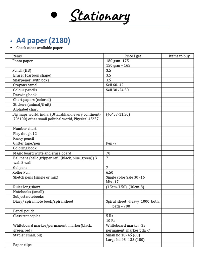 Sylvan Learning Crofton Stationery List | PDF | Pencil | Notebook
