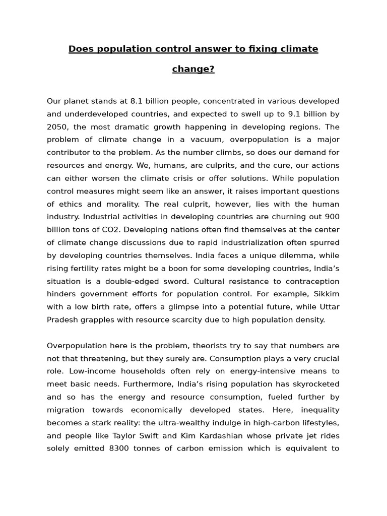 Does Population Control Answer To Fixing Climate Change | PDF | Justice ...