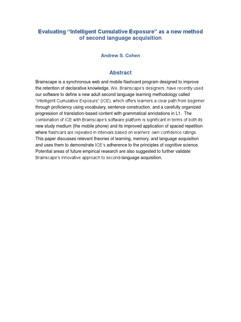 Intelligent Cumulative Exposure in Language Learning | PDF | Second ...