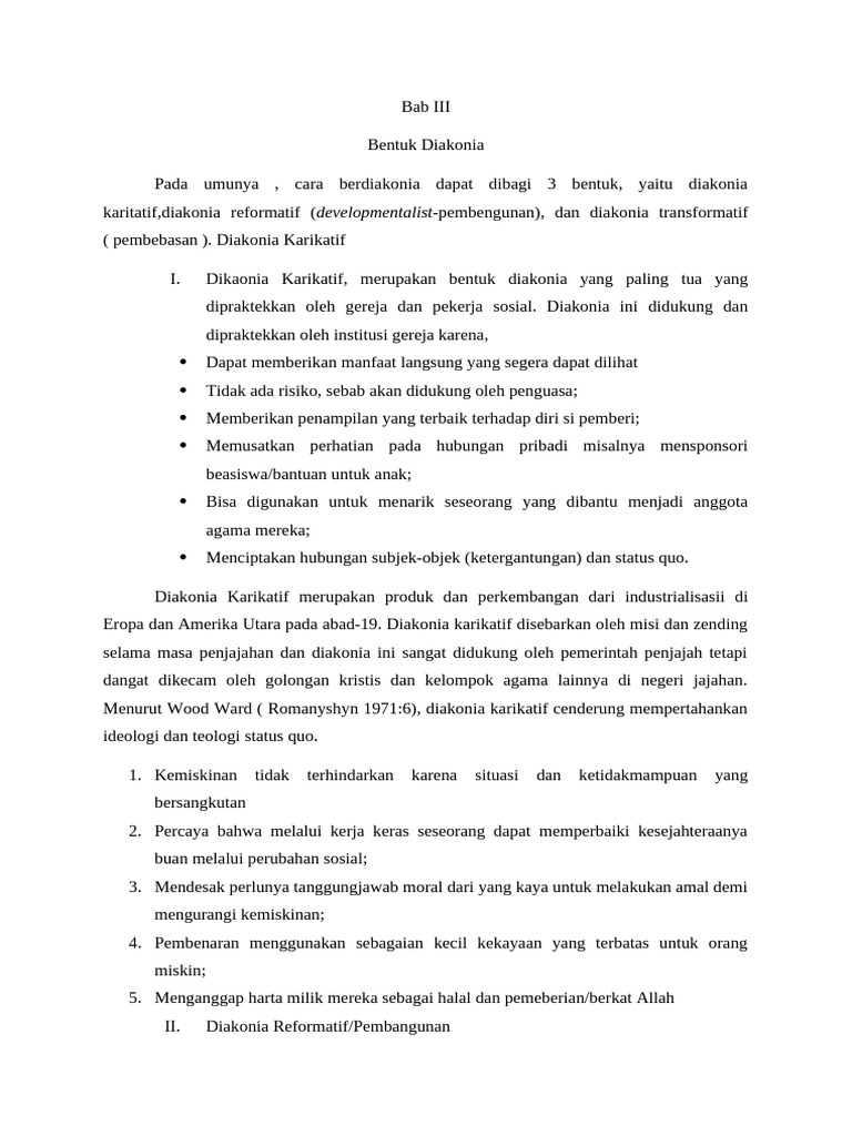 Bentuk-Bentuk Diakonia dalam Gereja | PDF
