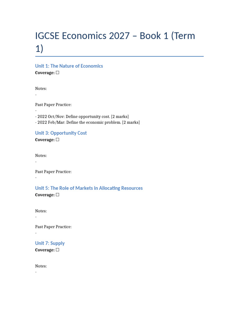 IGCSE Economics 2027 Book1 Term1 Updated | PDF