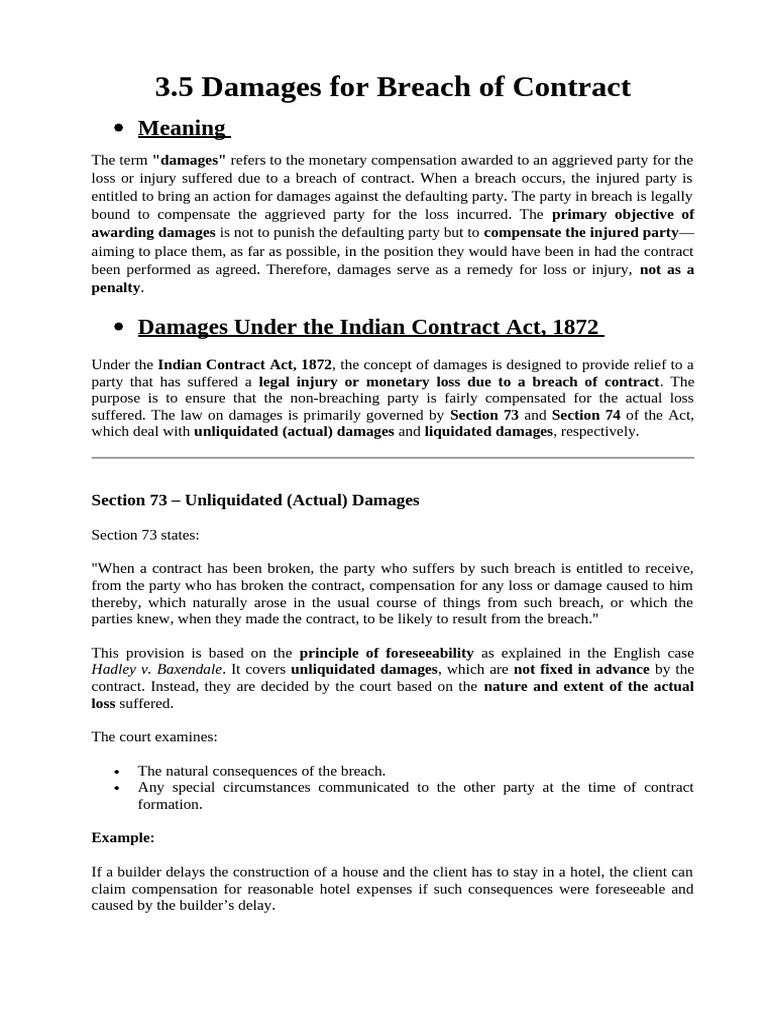 Understanding Contract Damages in India | PDF | Damages | Breach Of ...