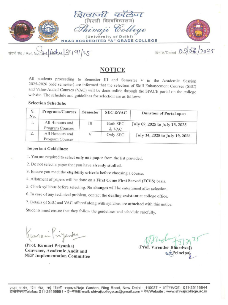 Value Added Courses Offered at Shivaji College | PDF