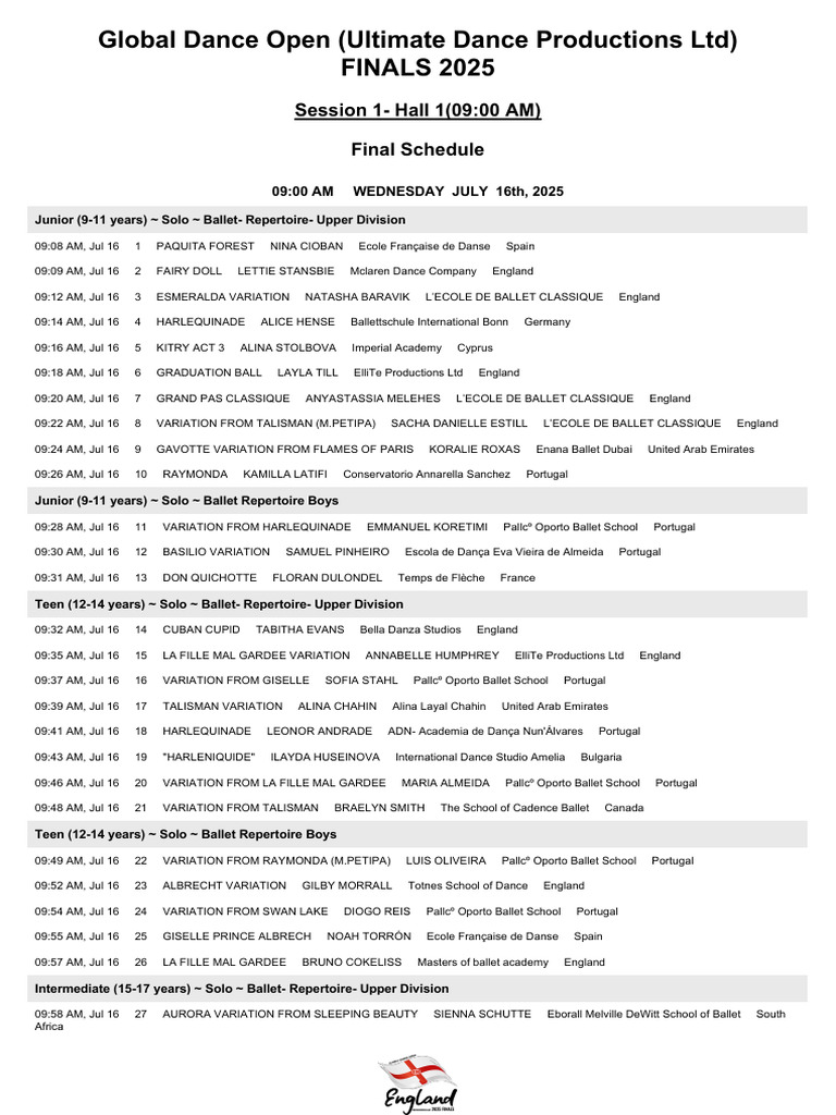 Full Schedule - GDO Finals 2025-1 | PDF | Ballet | Ballet Companies