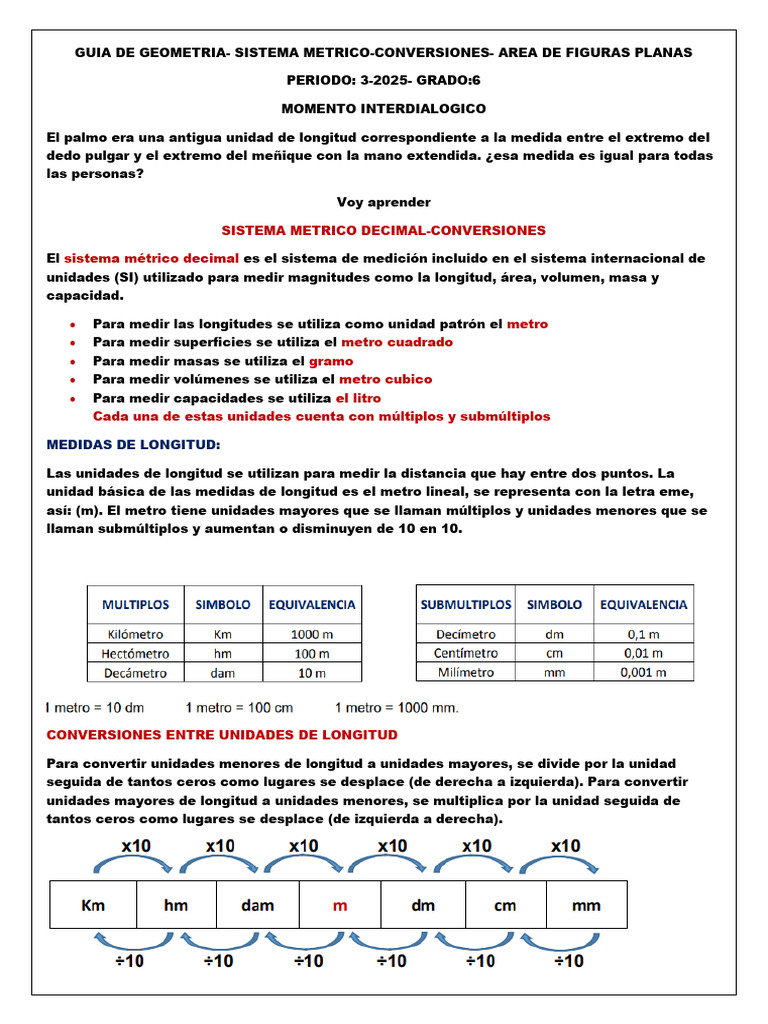 Guía de Geometría y Conversiones Métricas | PDF | Longitud | Volumen